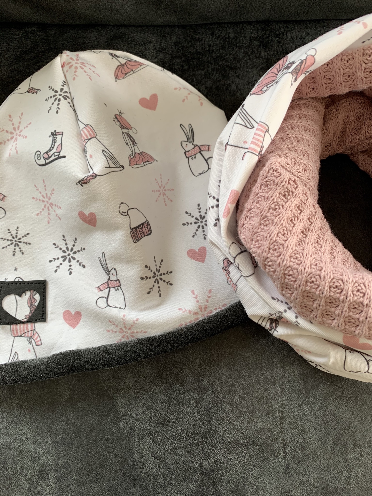 Winterset aus Beanie und Loop Einhorn weiß rosa – ittex_kids